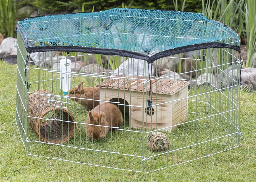 Løbegård med net til hundehvalpe, killinger eller gnavere, 126 x 58 cm