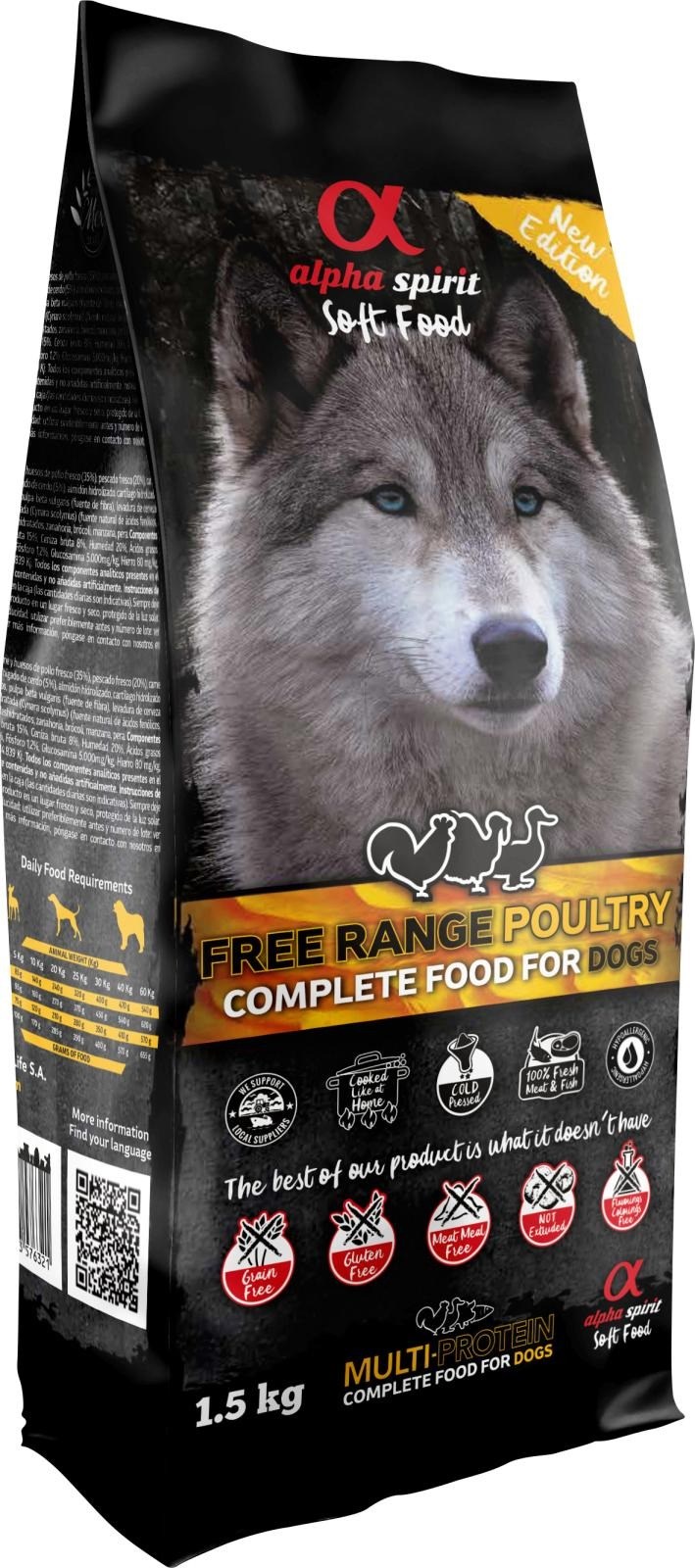 Alpha Spirit Semi Moist Fjerkræ, 1.5 kg - til voksne hunde af alle racer